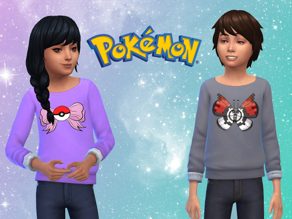 The Sims Resource | Girls' & Boys' Pokemon Tops Set