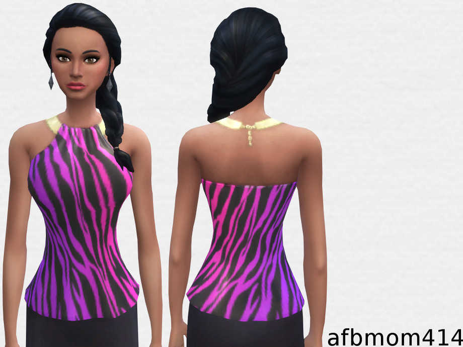 The Sims Resource | Pink and Purple Zebra Print Metal Collar Shirt