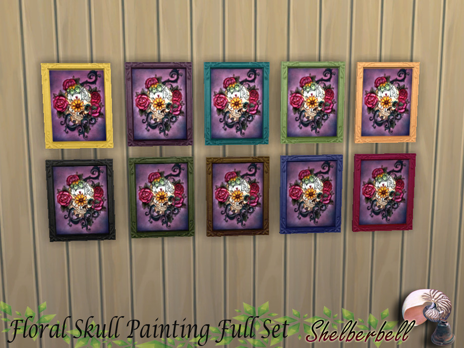 The Sims Resource | Floral Skull Painting Full Set