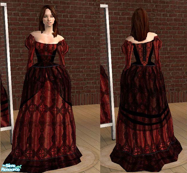 The Sims Resource - Red recolour of 1860 Ball Gown mesh