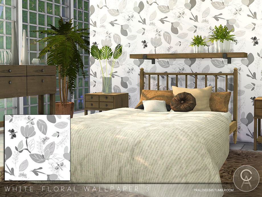 The Sims Resource - White Floral Wallpaper 3