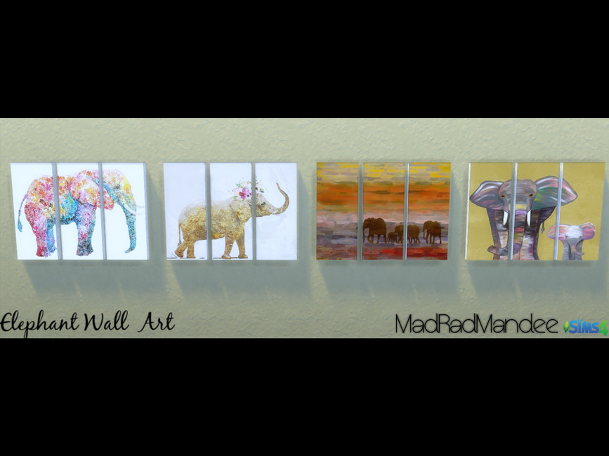 The Sims Resource - Elephant Tri Panel Wall Art