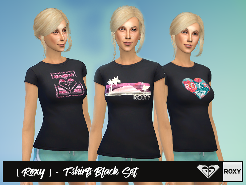 The Sims Resource | [ Roxy ] - T-shirts Black Set