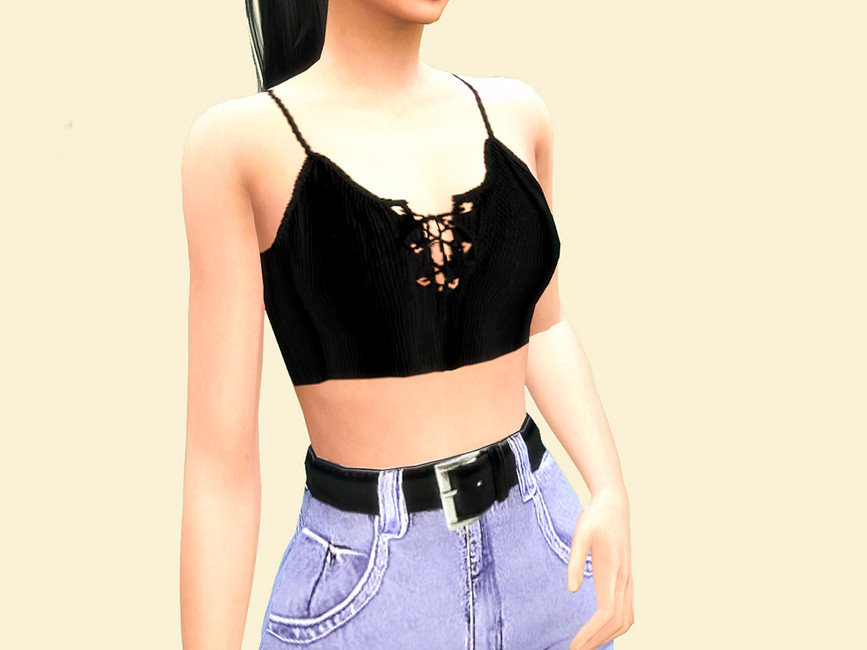 The Sims Resource Ribbed Lace Up Crop Top