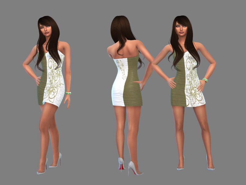 The Sims Resource | White and green dress
