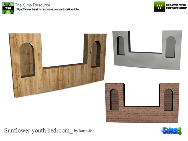 The Sims Resource | kardofe_Sunflower youth bedroom_Wall with niches