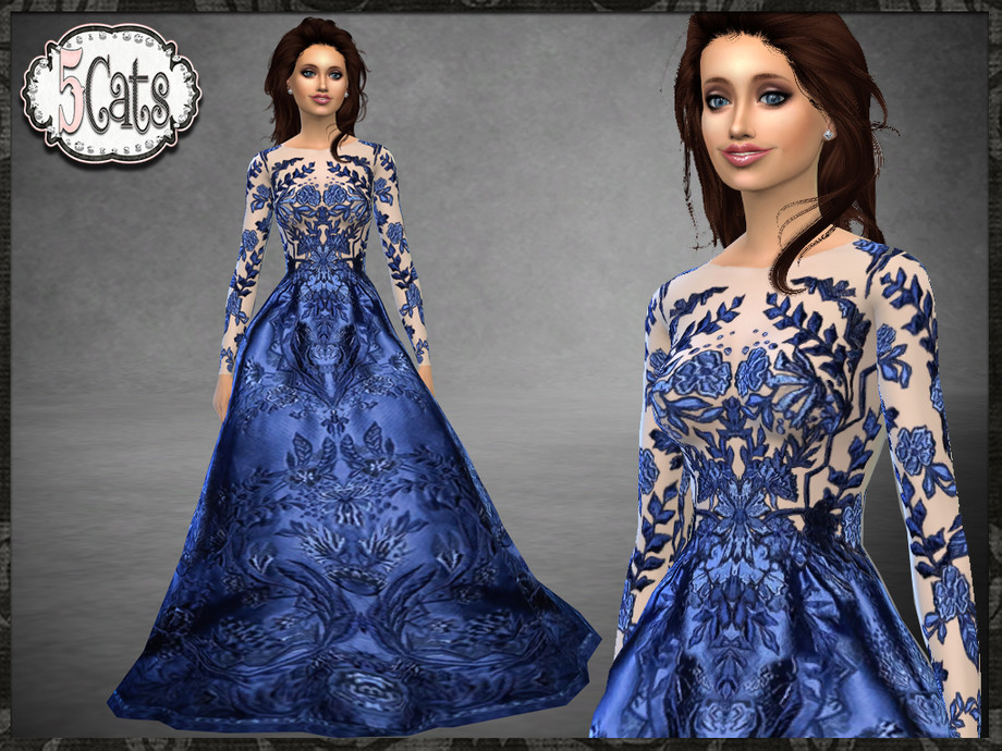 The Sims Resource | ZM Embroidered Floral Full Long Gown