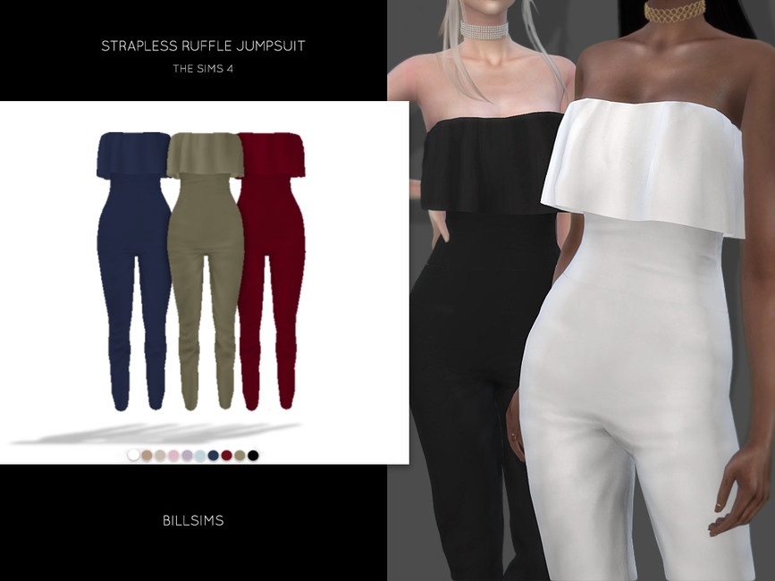 The Sims Resource - Strapless Ruffle Jumpsuit