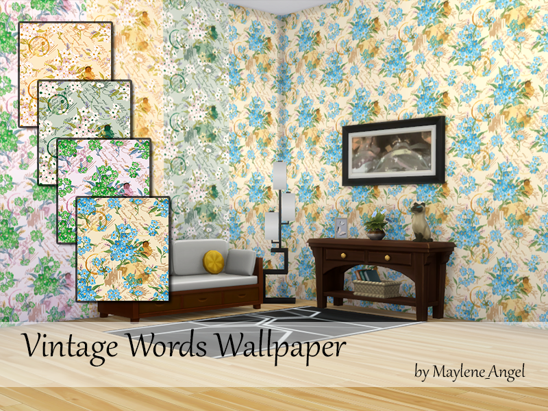 The Sims Resource | Vintage Words Wallpaper