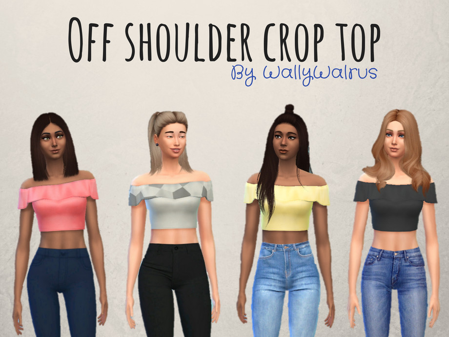 The Sims Resource | Off Shoulder Crop Top - Spring Colours - MESH REQUIRED