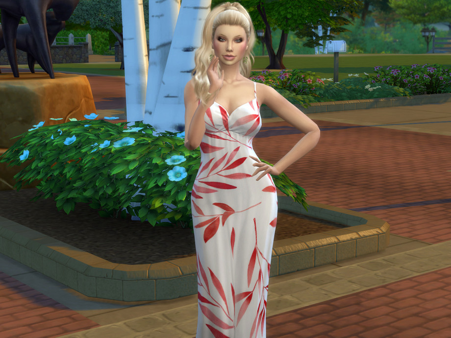 The Sims Resource | Watercolor Leaves Maxi Dress