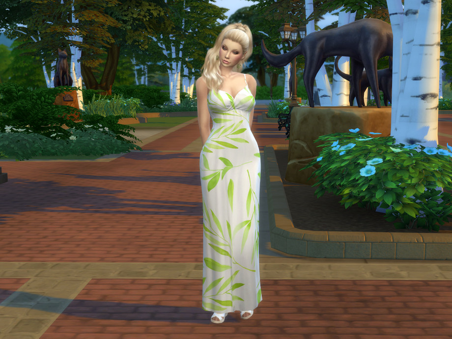 The Sims Resource | Watercolor Leaves Maxi Dress