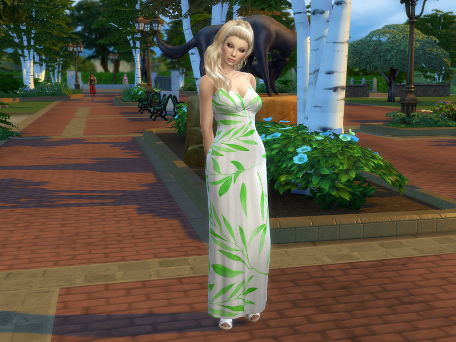 The Sims Resource | Watercolor Leaves Maxi Dress