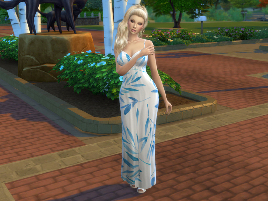 The Sims Resource | Watercolor Leaves Maxi Dress