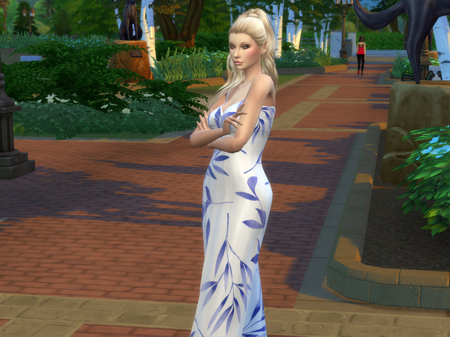 The Sims Resource | Watercolor Leaves Maxi Dress