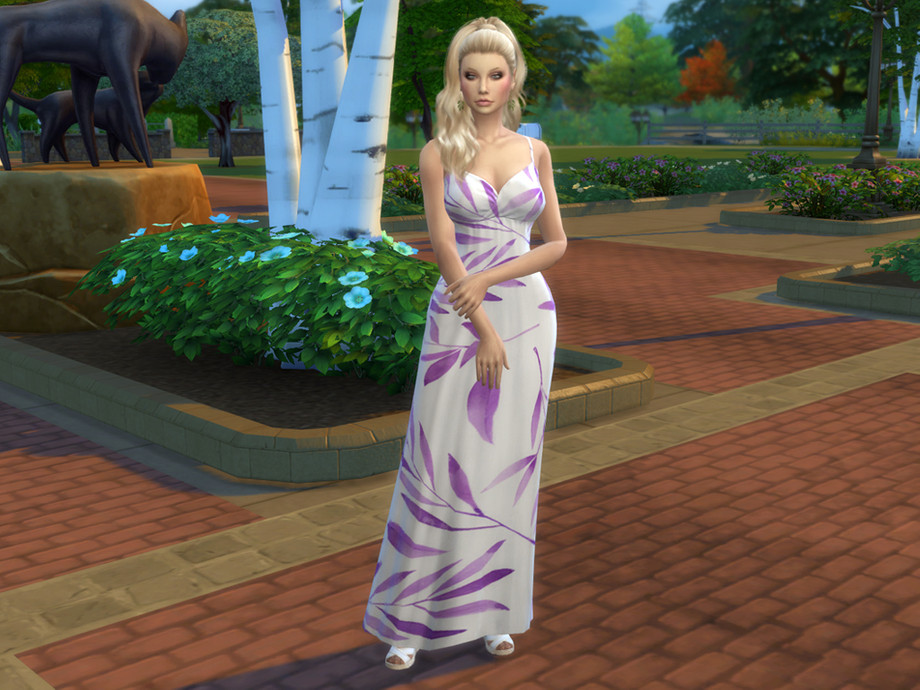 The Sims Resource | Watercolor Leaves Maxi Dress