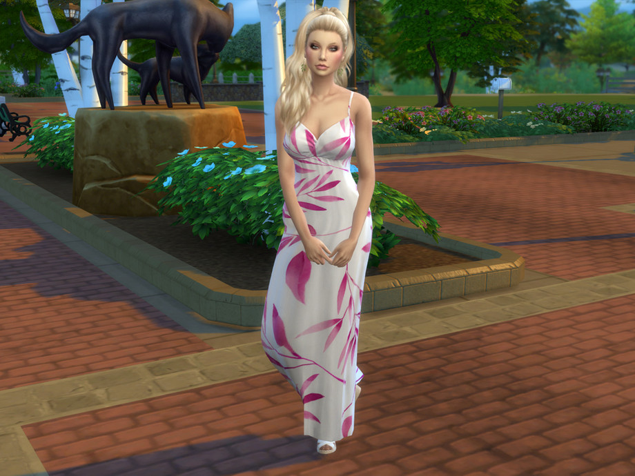 The Sims Resource | Watercolor Leaves Maxi Dress