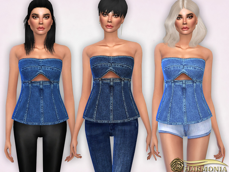 The Sims Resource | Cutout Denim Corset-inspired Top