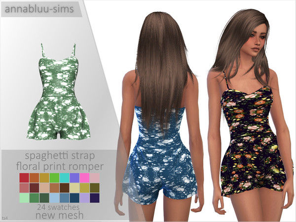 The Sims Resource | Annabluu's Spaghetti Strap Floral Print Romper