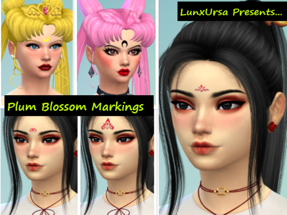 The Sims Resource | Chinese Plum Blossom Forehead Makeup + Sailor Moon ...