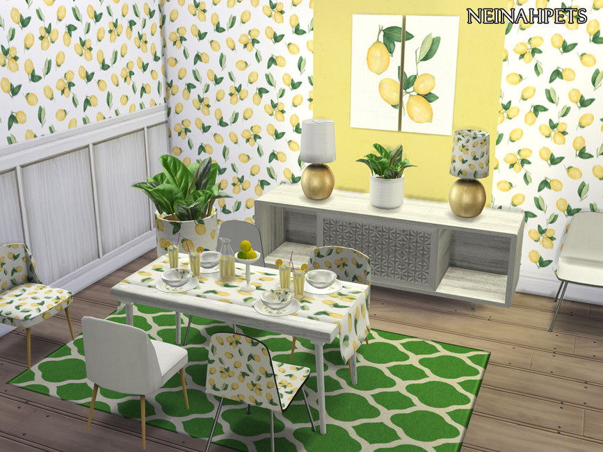 The Sims Resource - Watercolor Lemon Dining Table Runner