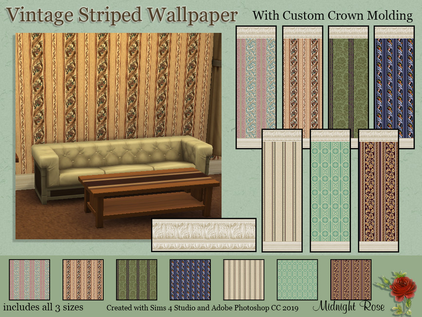 The Sims Resource - Vintage Striped Damask with custom crown molding