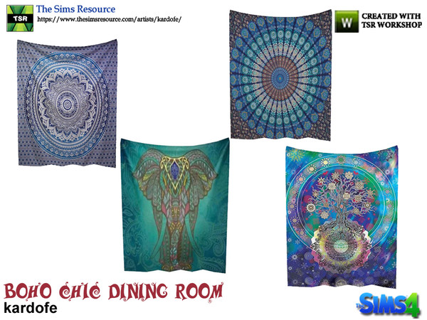 The Sims Resource | kardofe_Boho Chic Dining Room_Wall tapestry