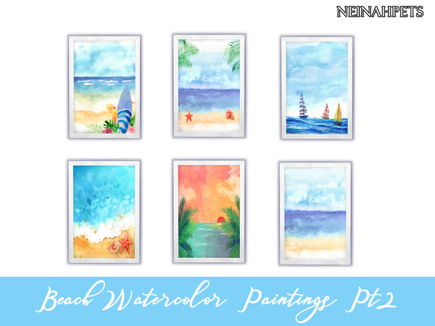 The Sims Resource - Beach Watercolor Paintings Collection