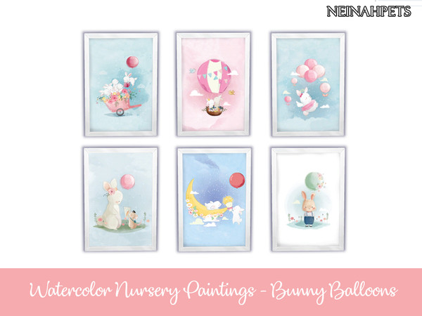 The Sims Resource | Watercolor Nursery Paintings - Bunny Balloons