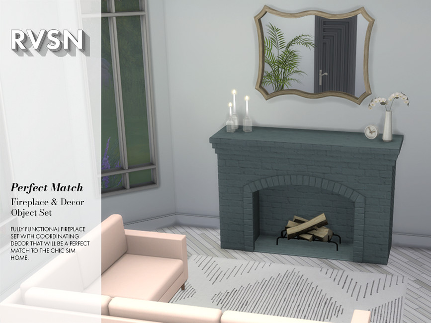 The Sims Resource - Perfect Match Fireplace & Decor Object Set