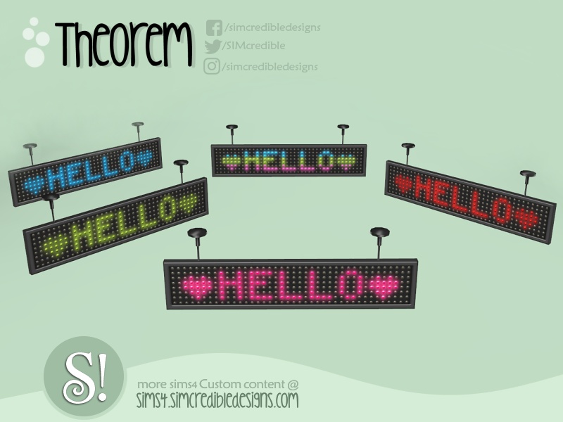 The Sims Resource | Theorem Study - Hanging LED Sign