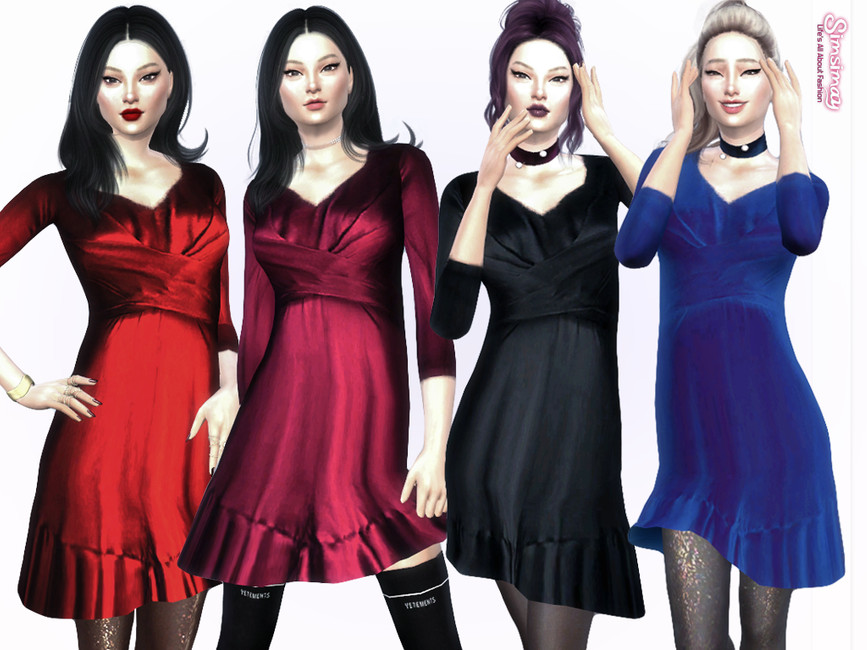 The Sims Resource - Elegant Silky Satin Dress + 1 Velvet Finish