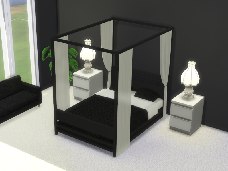 The Sims Resource | Basic Black and White Canopy Bed-REQUIRES CITY LIVING