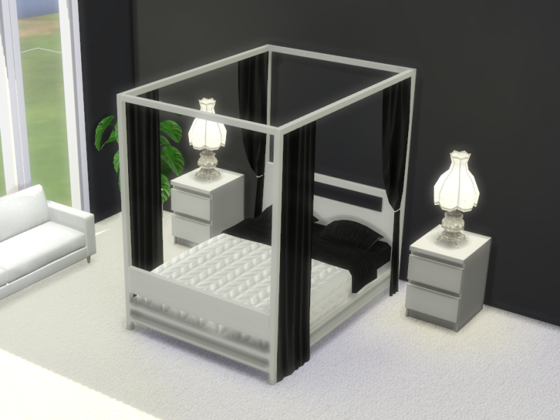 The Sims Resource | Basic Black and White Canopy Bed-REQUIRES CITY LIVING
