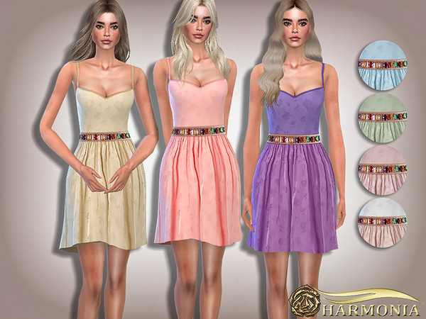 The Sims Resource | Cocktail Dress With Multicolor Rhinestone Belt