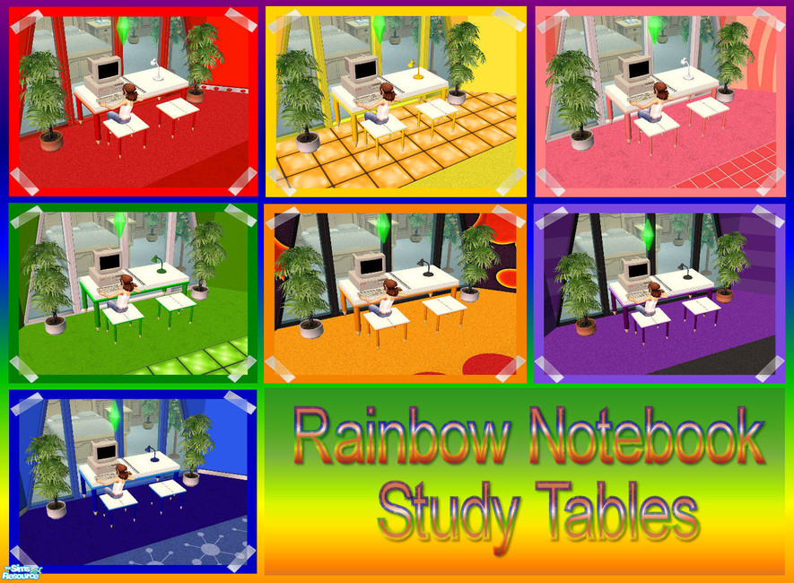 The Sims Resource - Notebook Study Tables - Rainbow Set