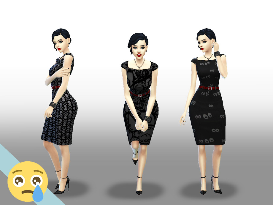 The Sims Resource | Black Patterned Dresses