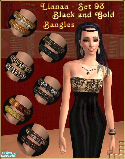 The Sims Resource - Set 93 Black and Gold Bangles