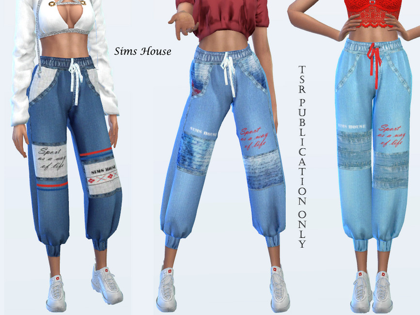 The Sims Resource - Women Denim Cargo Joggers