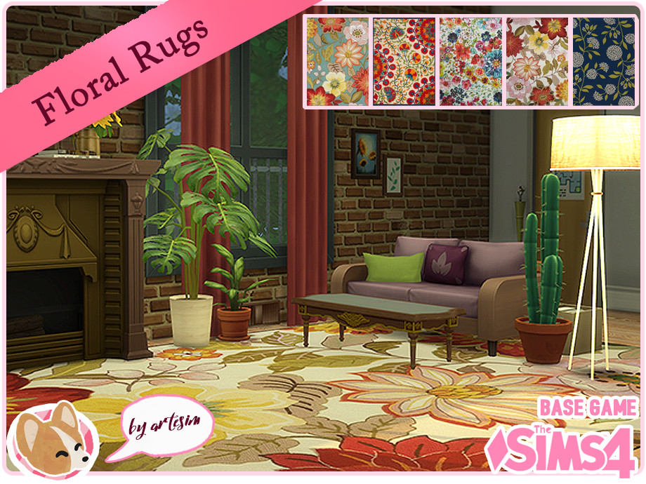 The Sims Resource | Floral Rug Set