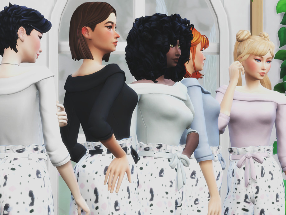 The Sims Resource | Off the Shoulder Minimalist Print Set