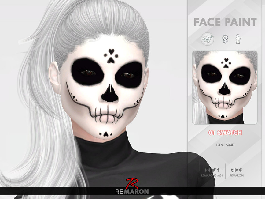 The Sims Resource - Halloween Skull Face Paint 01