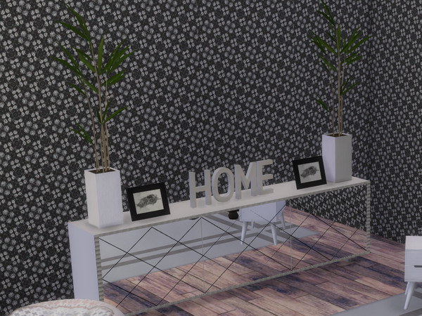 The Sims Resource | black and white flowers wallpaper