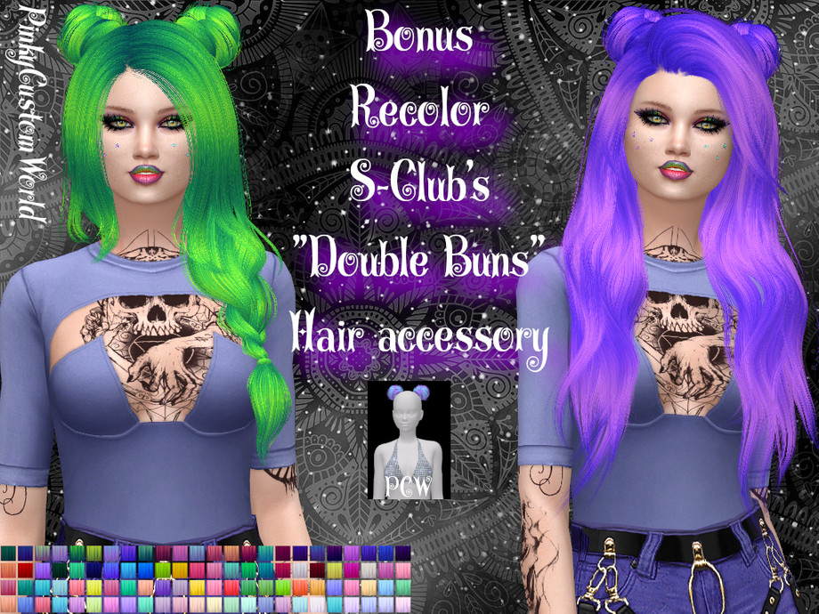 The Sims Resource | Bonus Retexture of Double buns hair accessory by S-Club