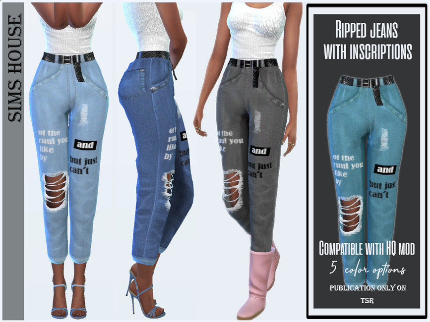 The Sims Resource - Ripped jeans with inscriptions