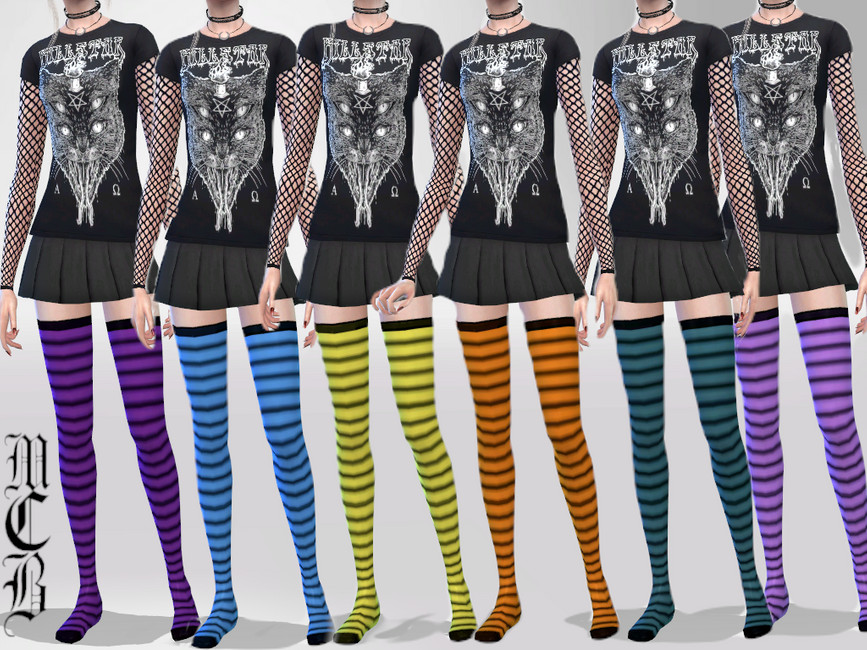 The Sims Resource - Colorful Over Knee Stripe Socks