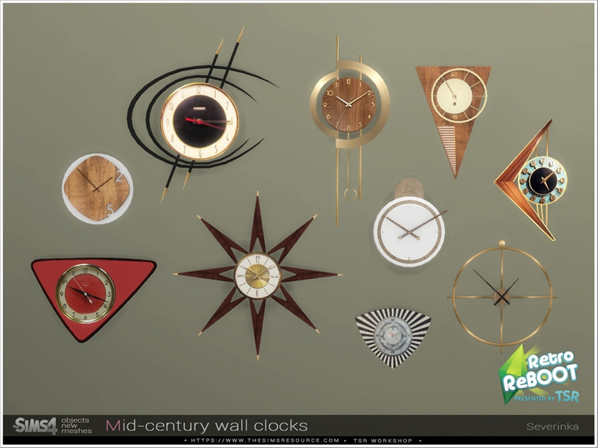 The Sims Resource - [RetroReBOOT] Mid-century wall clocks