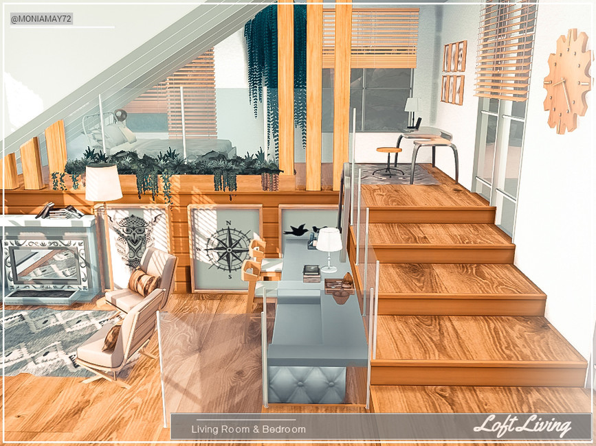The Sims Resource - Loft Living Room&Bedroom