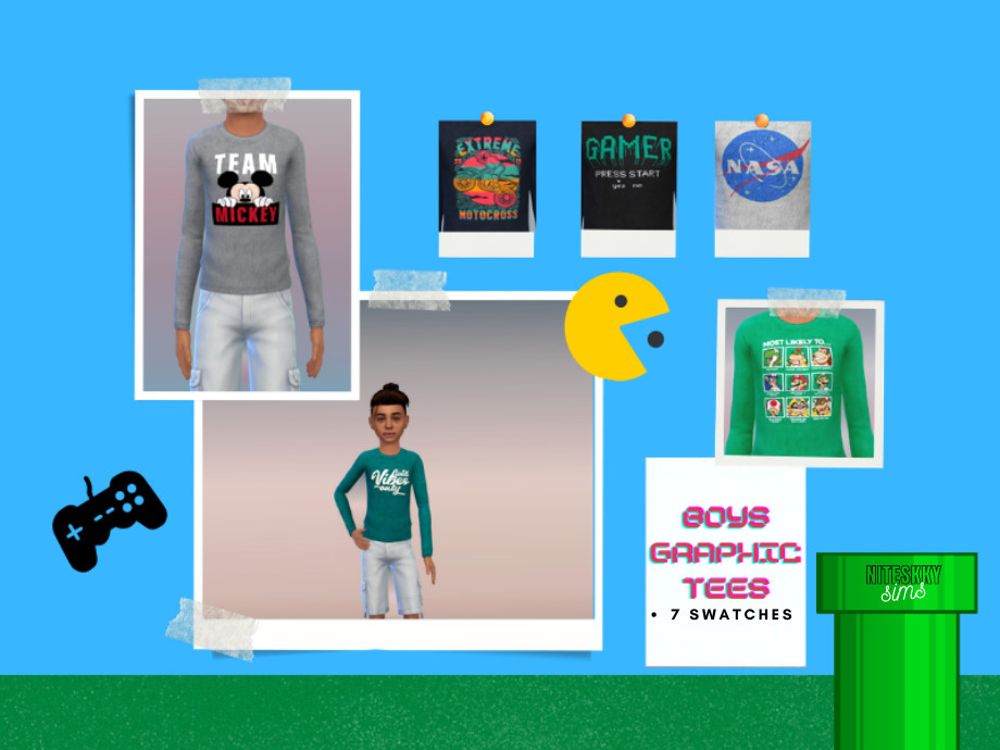 The Sims Resource | NiteSkkySims - Boys Long Sleeve Graphic Tees