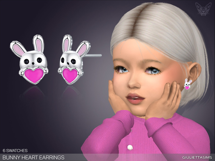 The Sims Resource - Bunny Heart Earrings For Toddlers